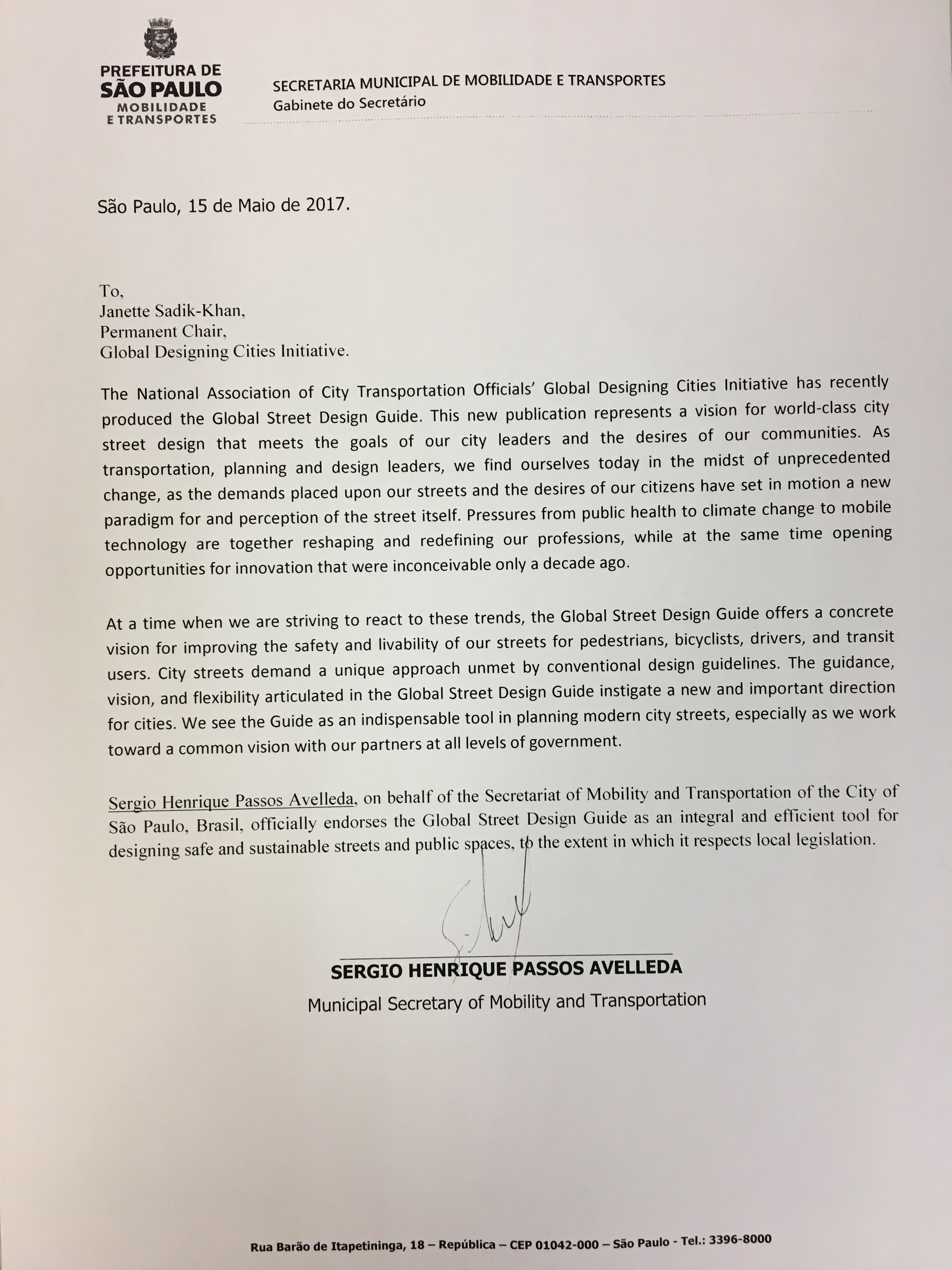 Endorsements – Global Designing Cities Initiative